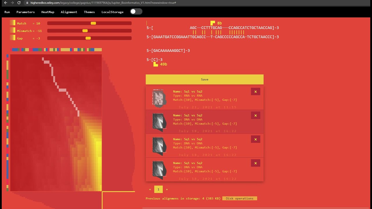 Local Sequence Alignment in Java Script (native) - bioinformatics demonstrative/educational tool