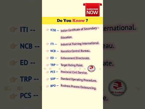 ICSE/ITI/NCB/ED/TRP/PCS/SOP/BPO Full Form || Important Full Forms