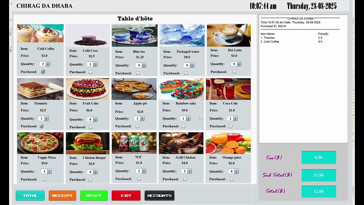 Java GUI Restaurant management system Demo1
