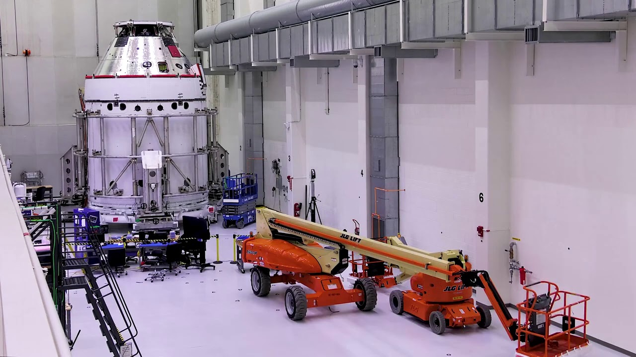 Orion Spacecraft Adapter Jettison Fairing Install for Artemis-1