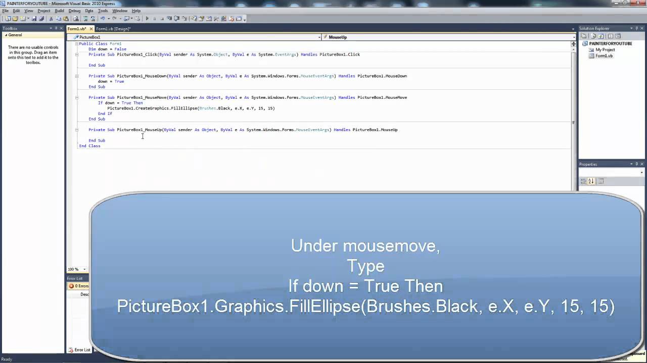 Visual Basic Tutorial 7 - How to Make a Basic Paint Application