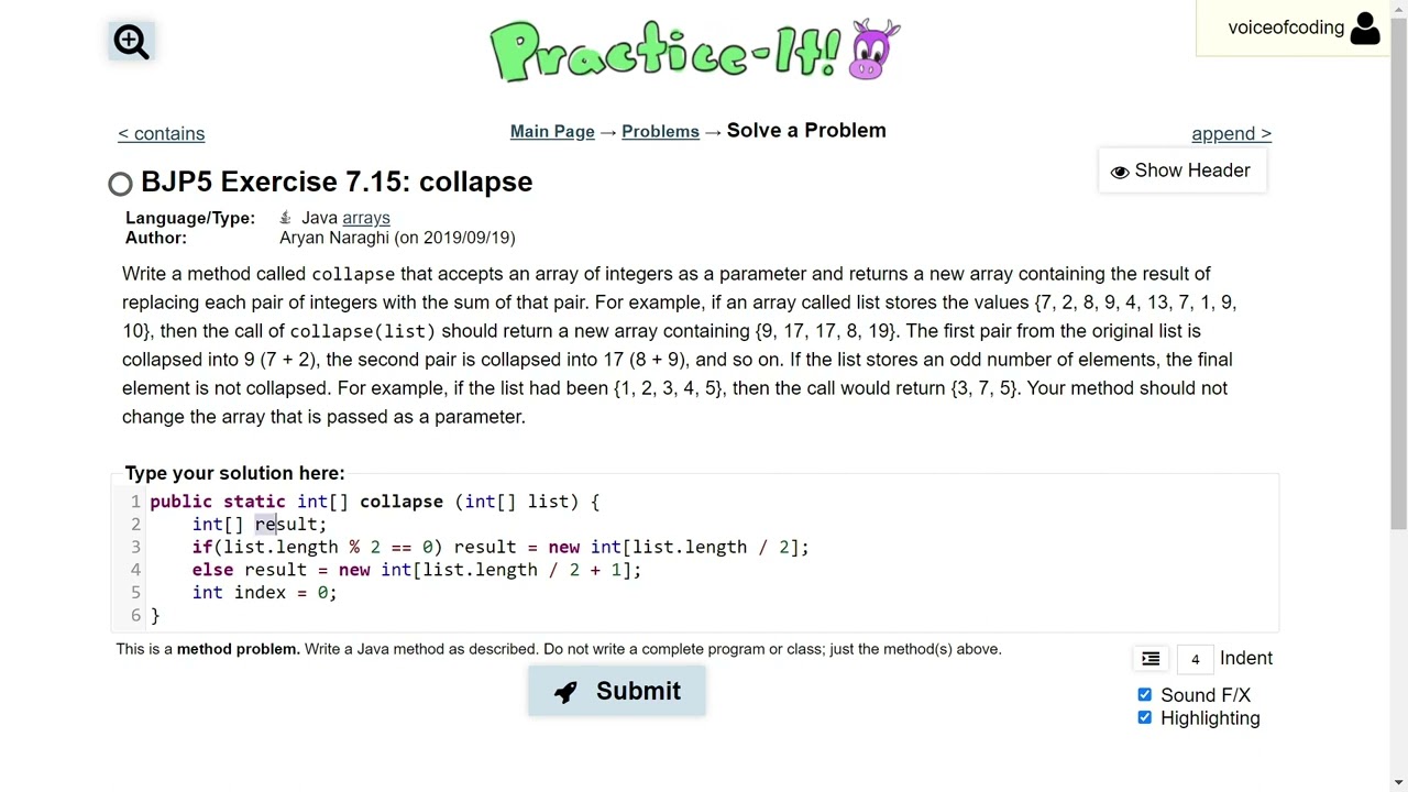 Exercise 7.15 (collapse) Java Tutorial || Practice-It
