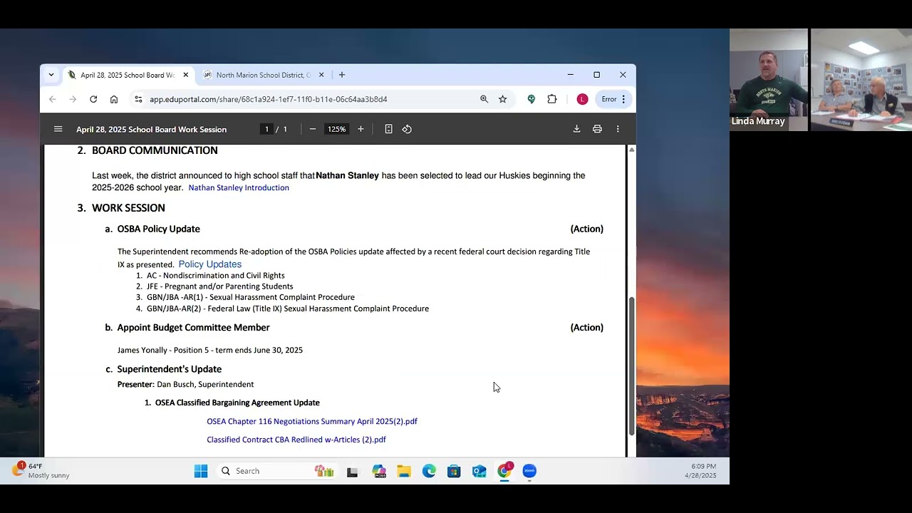April 28th, 2025 School Board Work Session