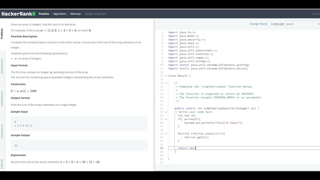 Simple Array Sum # Hackerrank