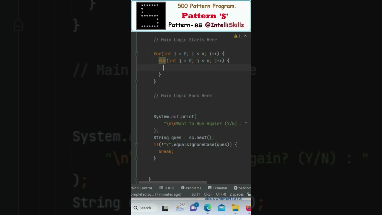 Java Pattern-85 | Print 'S' | Java Pattern Programs #shorts #java #coding #viral