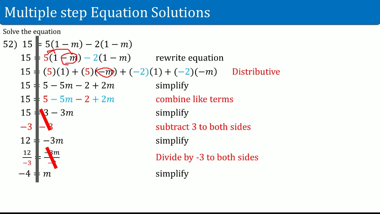 Solve multiple step equation worksheet solution