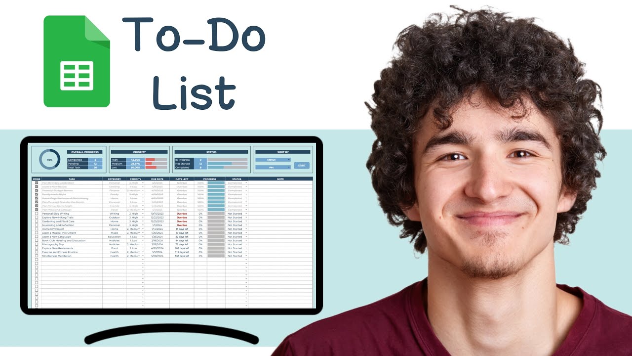 To-Do List Template - Task Tracker Google Sheets Template | Task Planner Spreadsheet