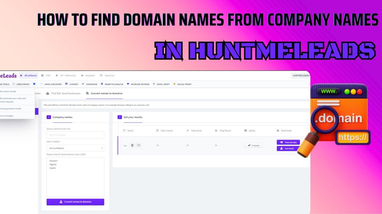 HOW TO FIND DOMAIN NAMES FROM COMPANY NAMES IN 2024 FROM HUNTMELEADS | HUNTMELEADS #leadgeneration