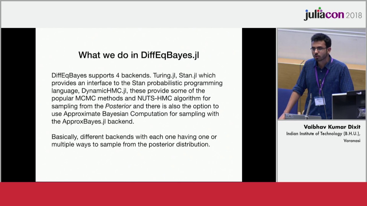 An Intro to Bayesian Parameter Estimation Using DiffEqBayes.jl | Vaibhav Kumar | JuliaCon 2018