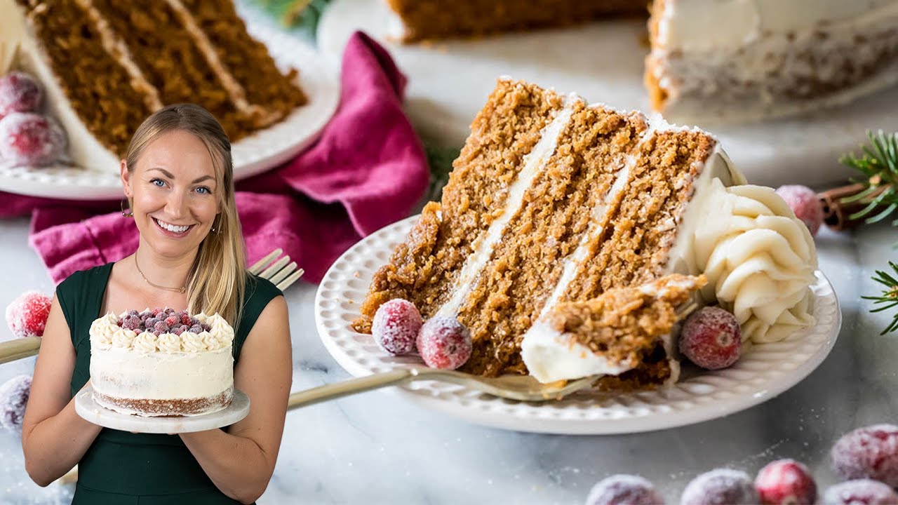 Festive Gingerbread Layer Cake with Brown Sugar Cream Cheese Frosting