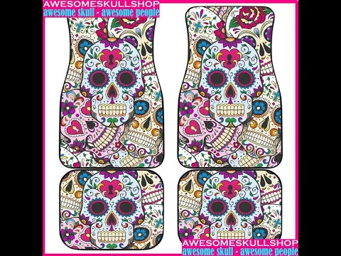 Set 2 pcs Sugar skull day of the dead Dia De Los Muertos Mexican skull front car seat cover