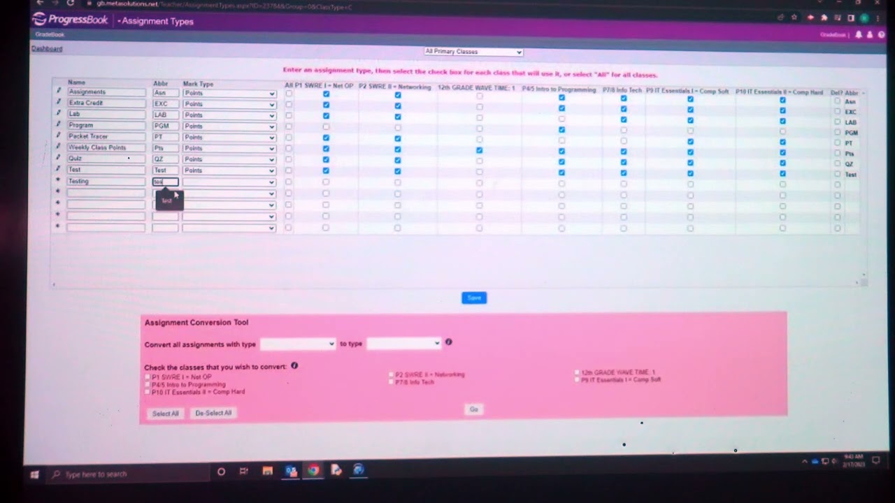 Progress Book - Setting Up Assignment Types
