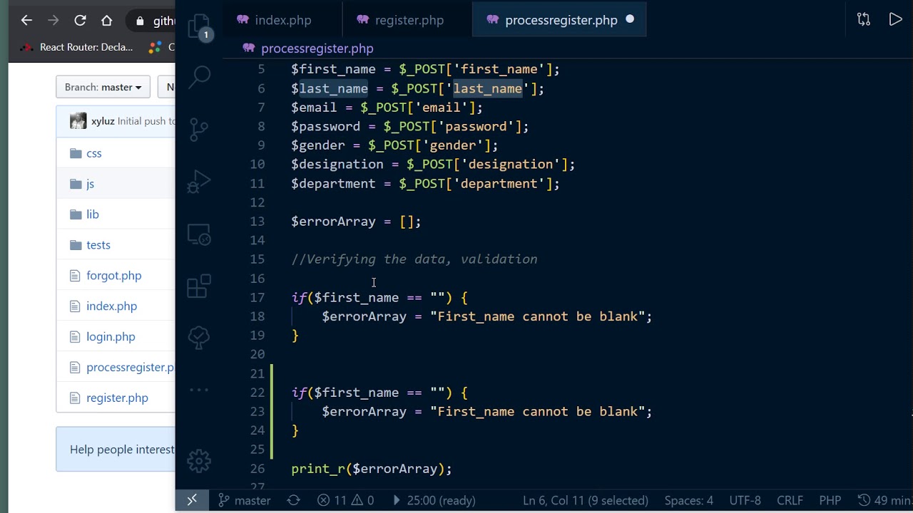 PHP Intro - Building Authentication System - 08 - Pushing to GitHub