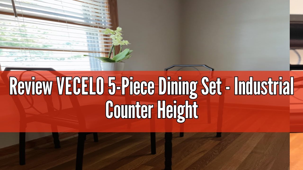 Review VECELO 5-Piece Dining Set - Industrial Counter Height Table and 4 Chairs for Kitchen & Breakf