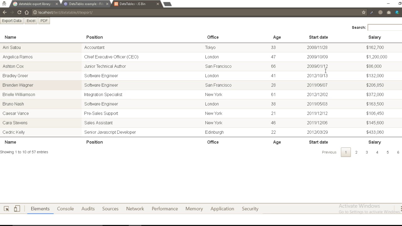 How to use datatable in build export file buttons