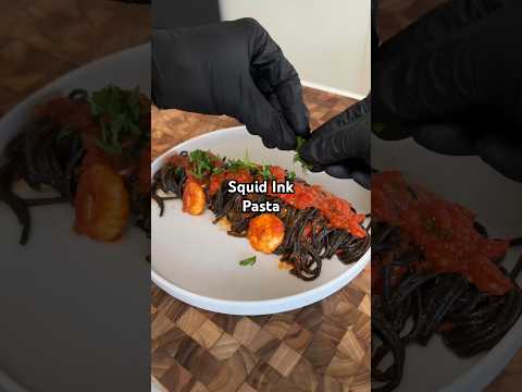 Easy fancy lookin squid ink pasta #recipe #shorts