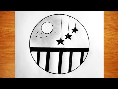 Easy circle scenery drawing /Easy drawing ideas for beginners/ How to draw pencil sketch drawing
