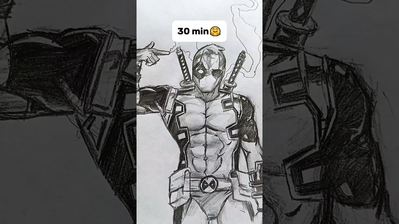 Deadpool Drawing 5sec, 30 min and 6hours #shorts #drawing #howtodraw #drawingtutorial #handdrawing