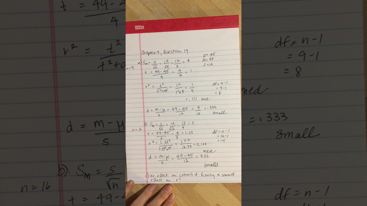 Single Sample t Test - Chapter 9 Question 19c