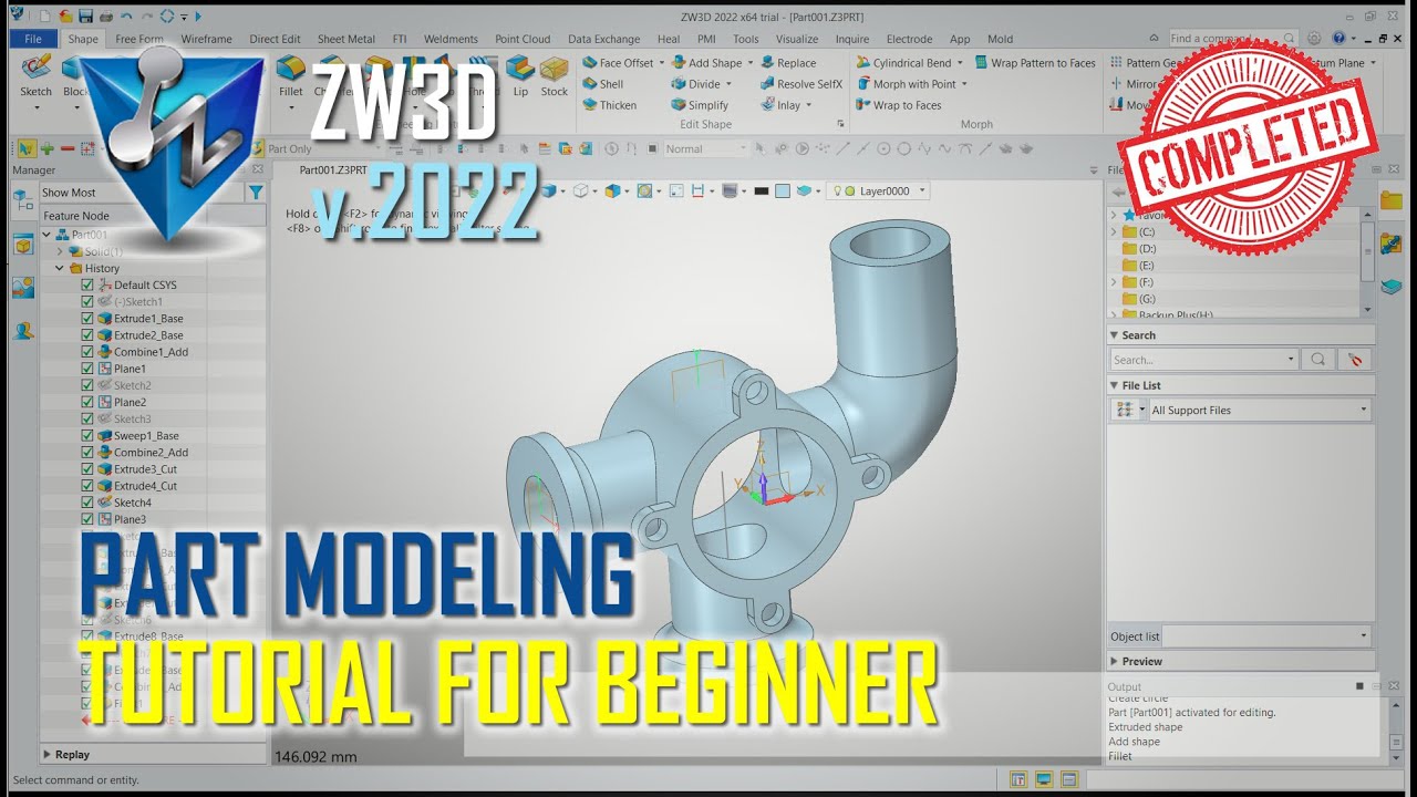 ZW3D 2022 Part Design Modeling Tutorial For Beginner [COMPLETE]