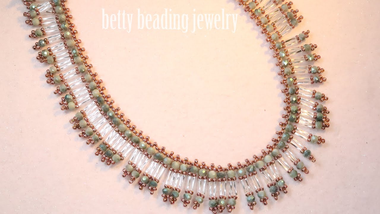 Easy to make beaded necklace with seedbeads , bugle beads ,crystal for beginners beading tutuorial