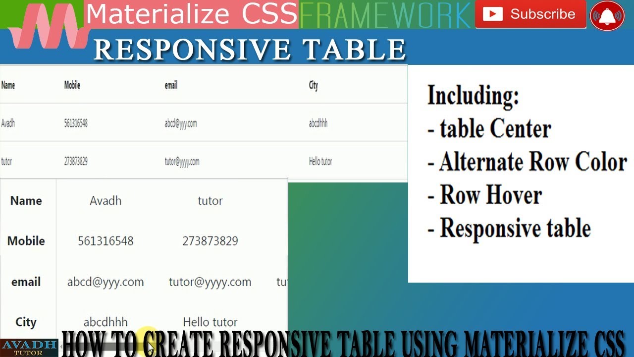 how to create responsive table || materialize css tutorial || materialize css table