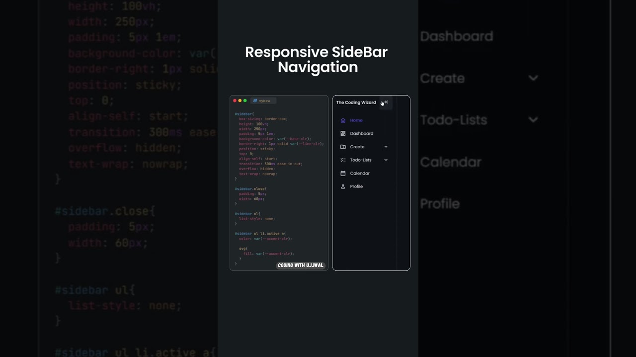 👉 Create a Responsive Sidebar Navigation using HTML, CSS & JavaScript
