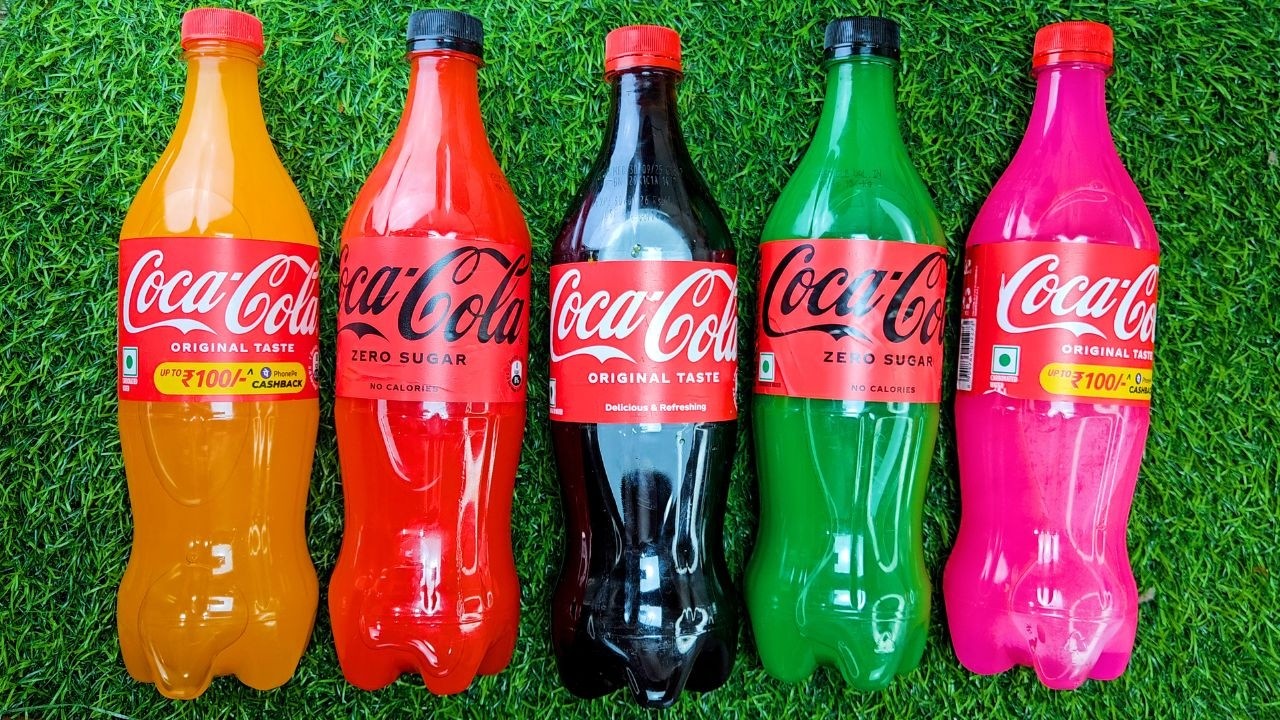 Colorful Coca-Cola Bottle ASMR 🌈 Satisfying Soda Sounds | Coke Zero Sugar vs Original Taste