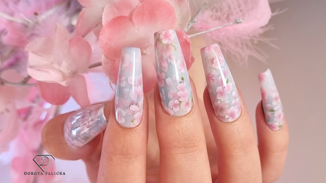 Sakura Cherry Blossom Nails. Easy Cherry Blossom Nail Art Tutorial.