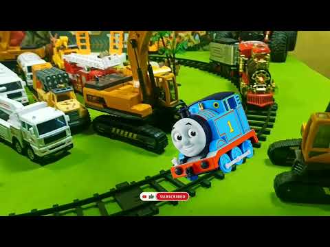 Playing Thomas Train Locomotives, and Heavy Equipment Trucks, Construction of kids toys #trains