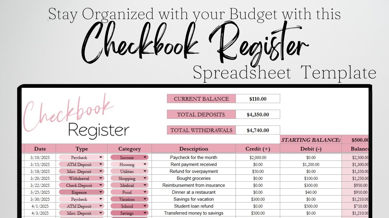 Checkbook Register Excel, Checkbook Register Excel Template Google Sheets Spreadsheet for Computer
