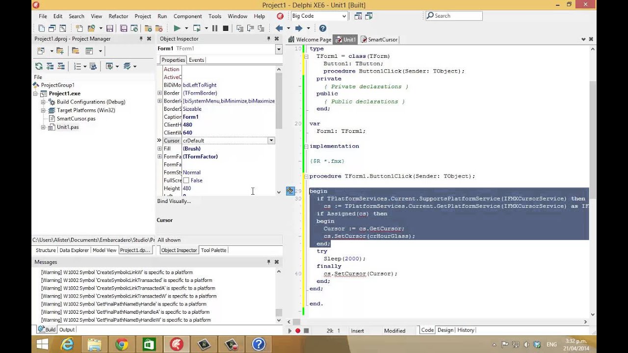 Delphi Programming Tutorial #99 - Mouse Cursor in Firemonkey