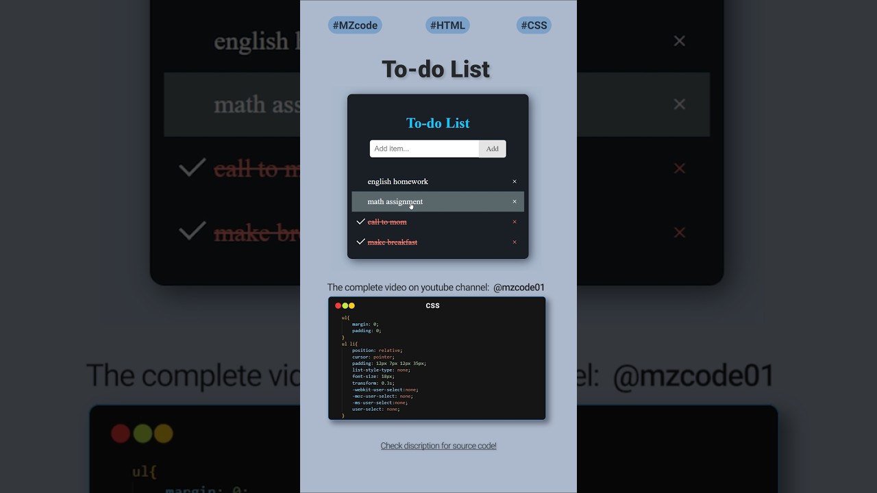 Build a Modern To-Do List App 🚜 | HTML/CSS/JS Tutorial (2025) | mzcode01 #css #coding #javascript