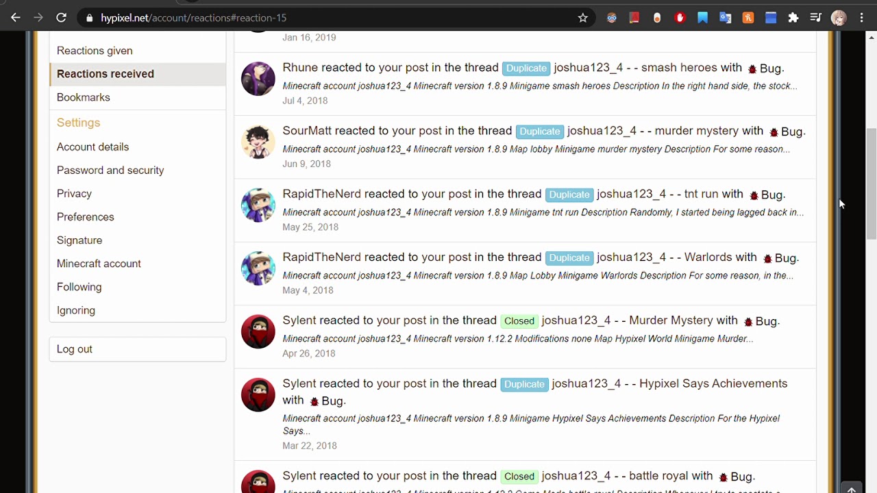 Hypixel Forums bug rating bug
