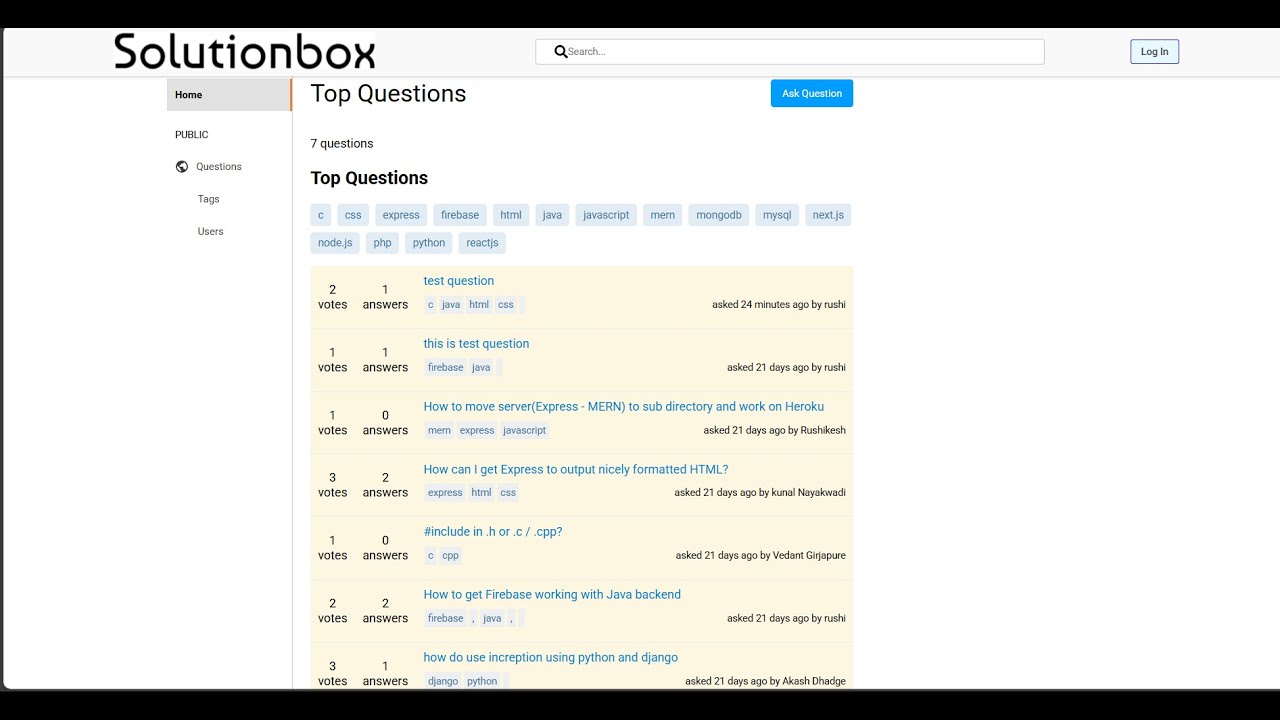 Stack Overflow clone Using MERN Stack  : Code + Documentation uploaded