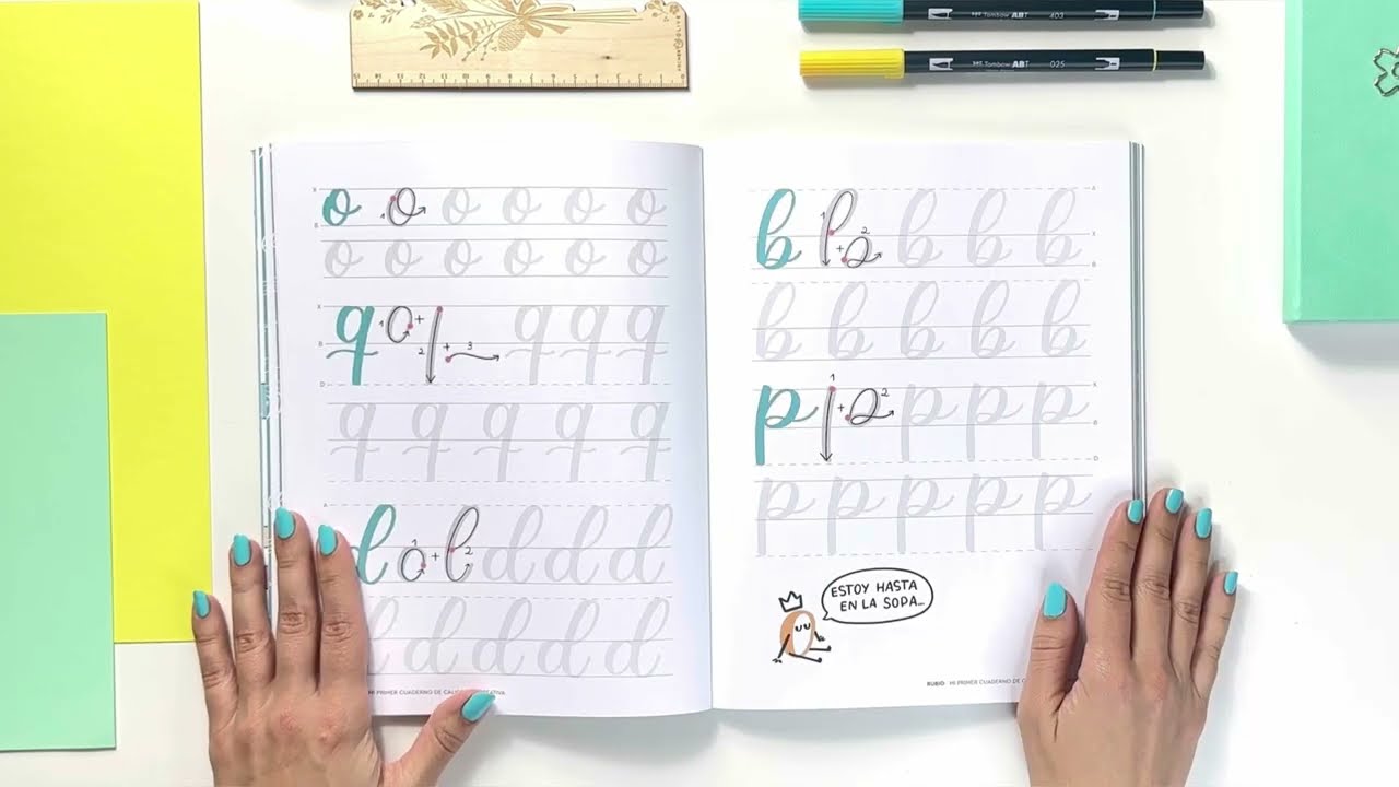 Aprende lettering con Mi primer cuaderno de caligrafia creativa y lettering. Rubio. Bibliotráiler