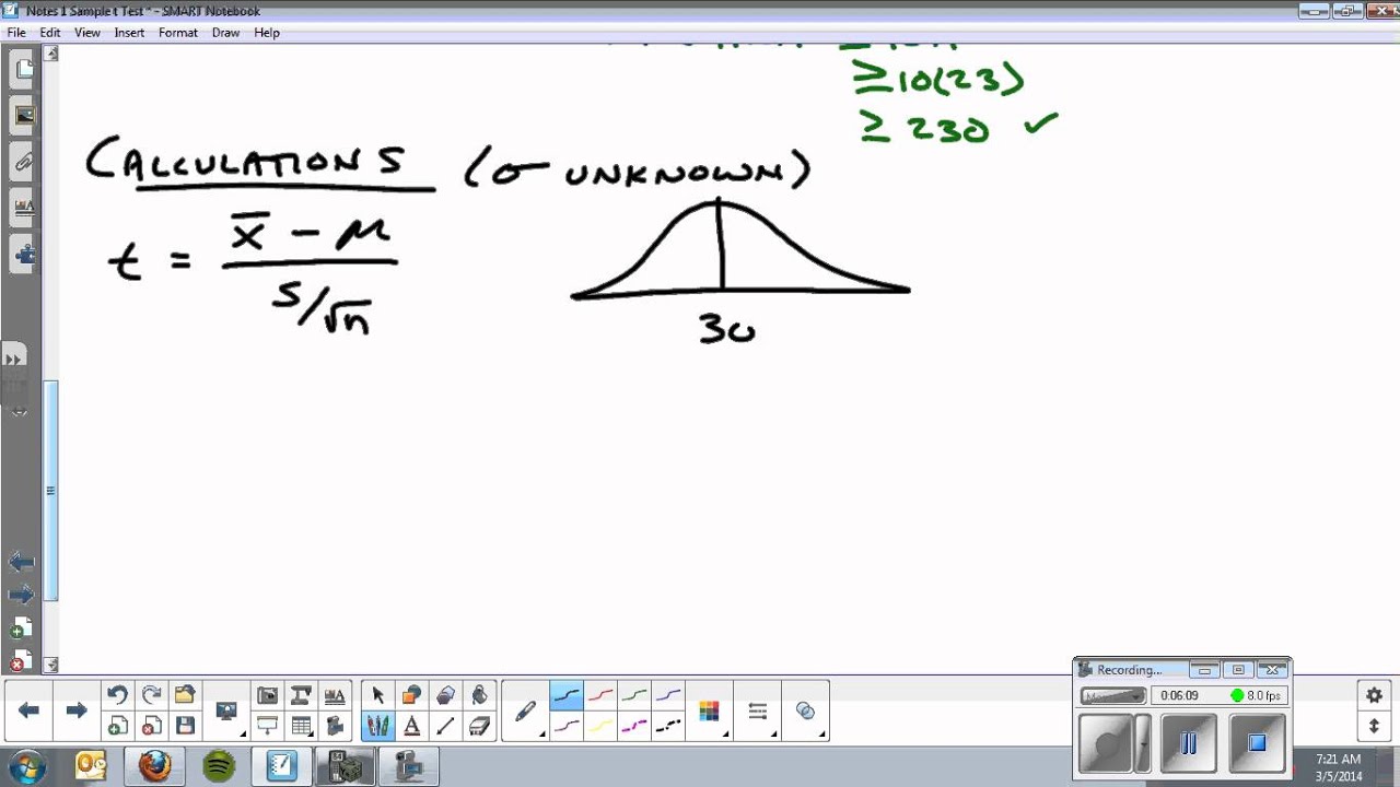 Video 1 Sample t Test