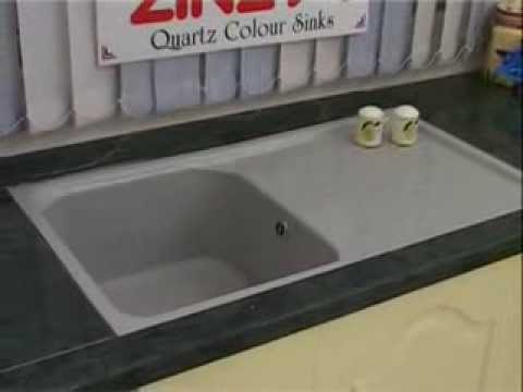 Zinzer Sink Single Bowl Drainboard Grey Colour & Green Granite