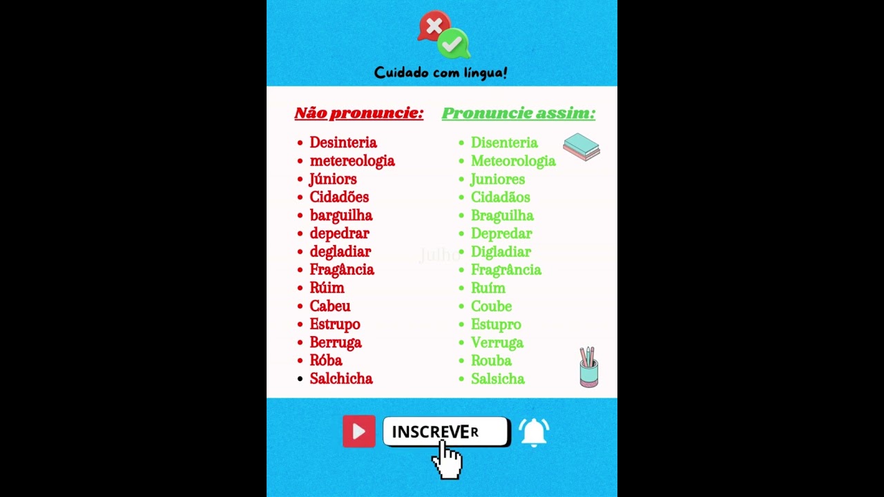 Cuidado com a língua - Pronúncia correta 2 #português #ortografia