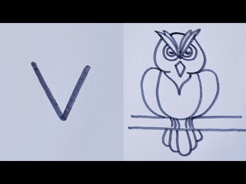 How to draw an Owl/easy and simple drawing/Owl drawing from letter V /easy drawing step by step