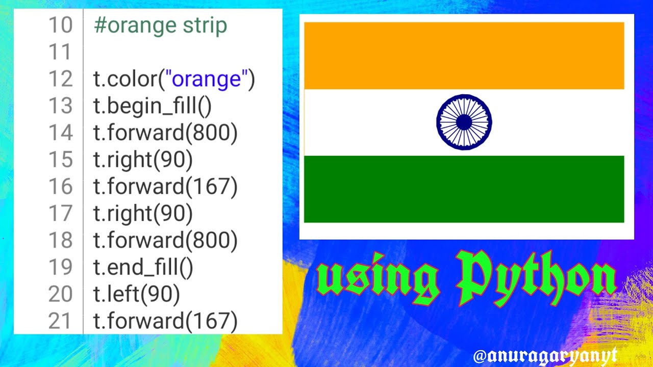 Draw Indian Flag using PYTHON turtle || Create Indian Flag by python 🇮🇳🇮🇳