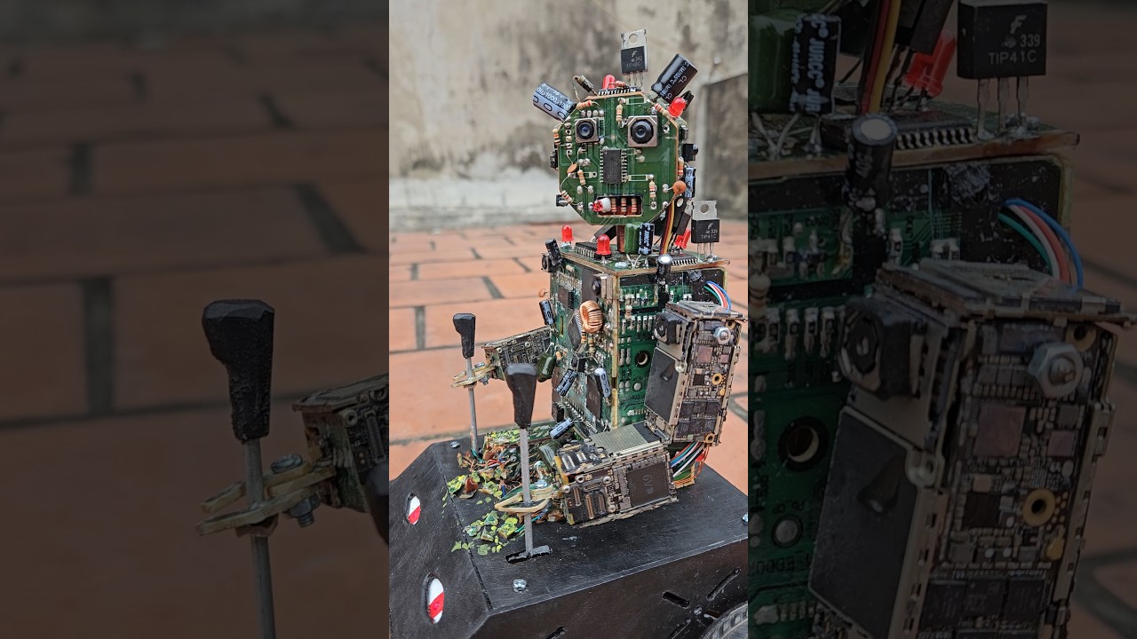 Test 04 - I built a robot model from old circuit boards | It can drive itself