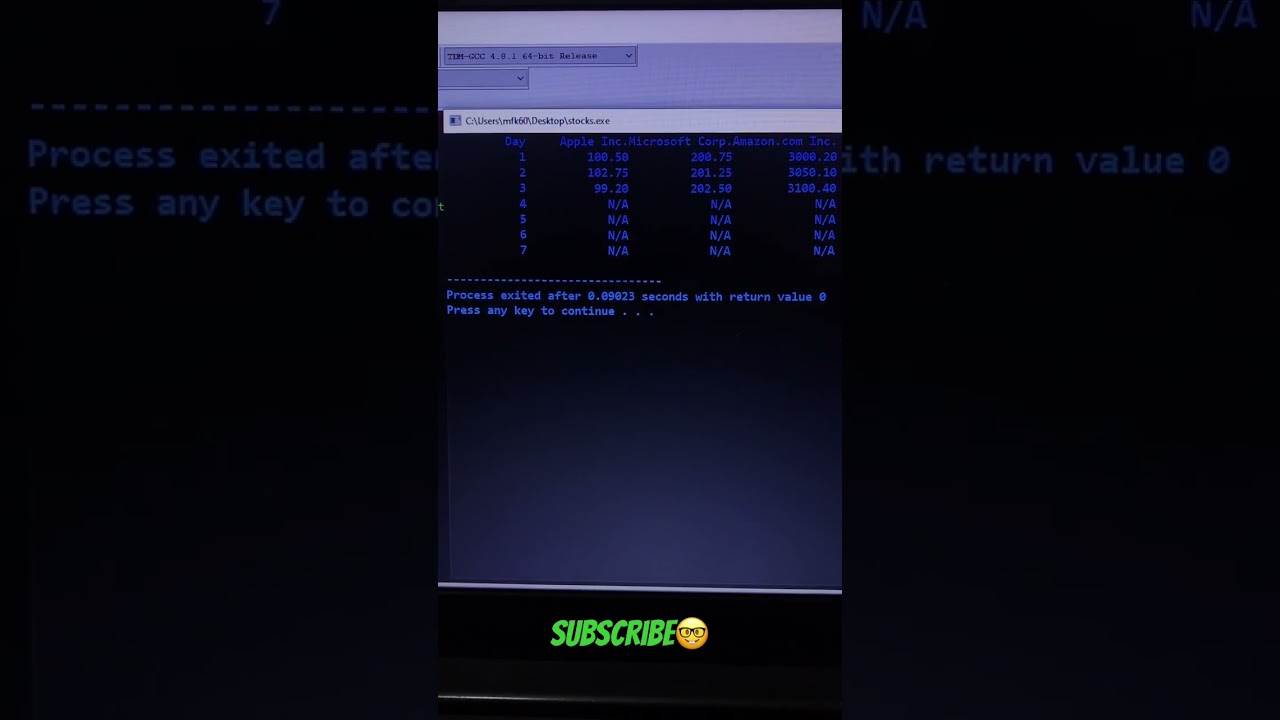 stocks display in c++ IDE dev c++#cppprogramming #codingtime #codinglife