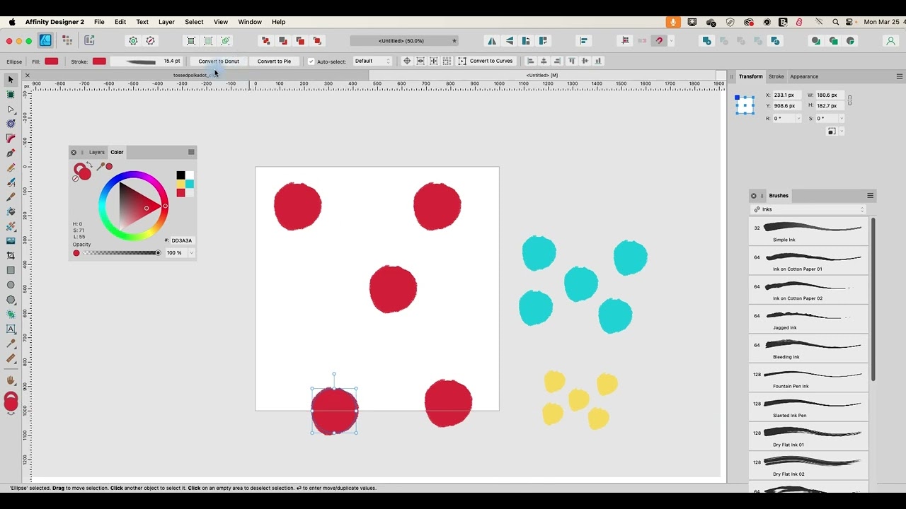 Tossed Polka Dot Pattern in Affinity Designer
