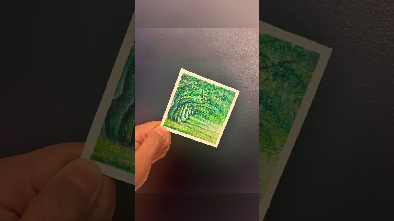 Mini acrylic painting of the green forest (post this before trees turning red 😊) #acrylicpainting