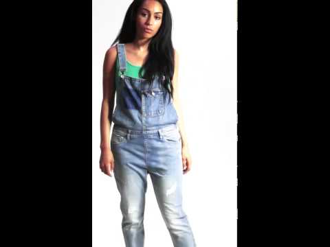 Cropped Destroyed Denim Dungarees