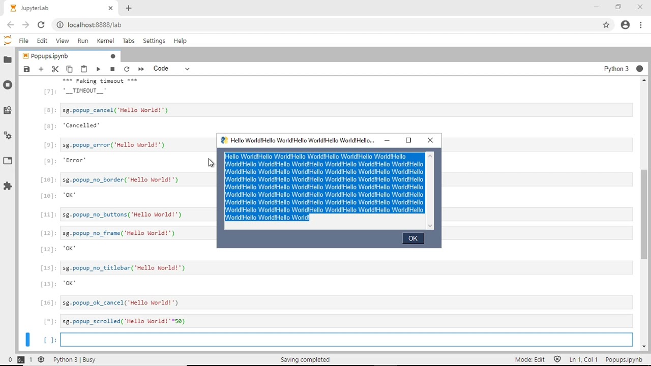 2.0 PySimpleGUI Popups