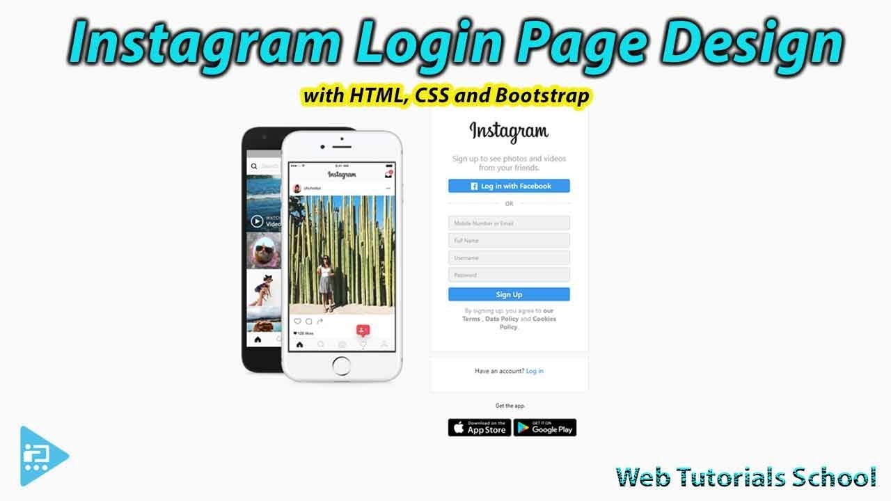 Instagram Login Page Design with HTML, CSS and Bootstrap | Web Tutorials School