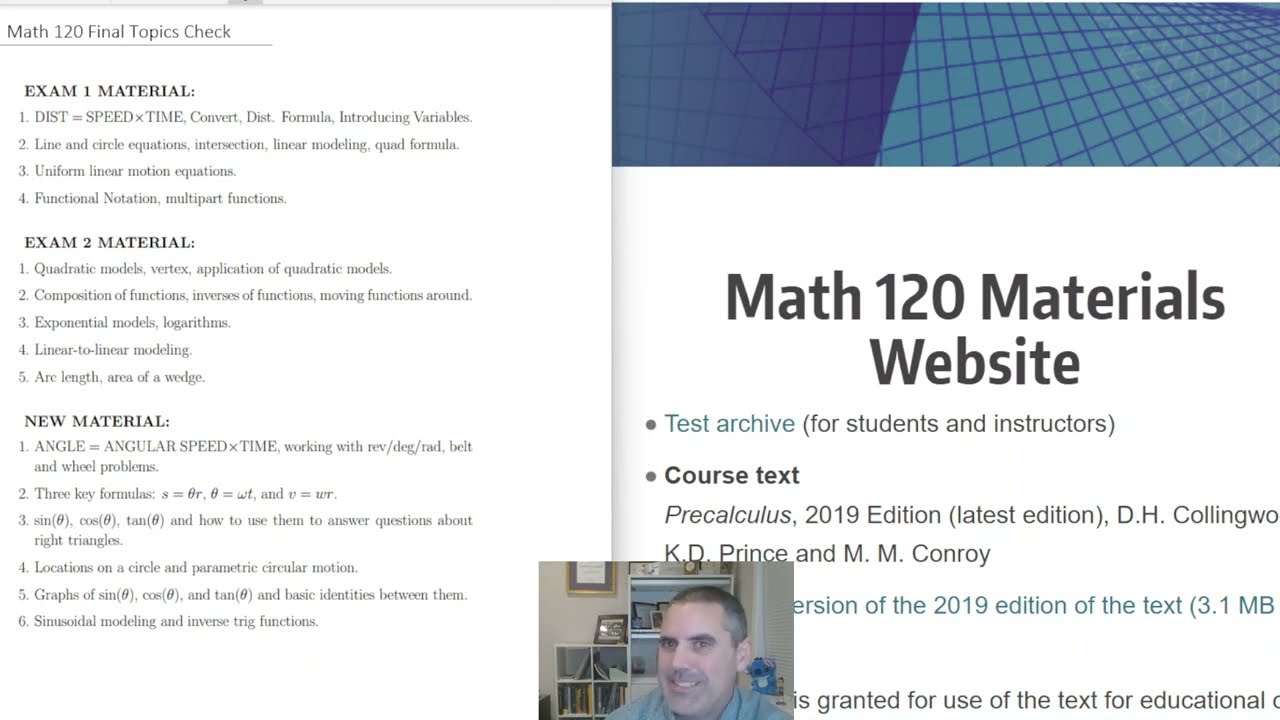 Math 120 Final Exam Tour and Topics Overview