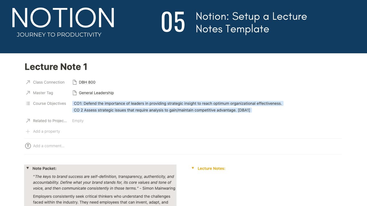 Notion 05: How to Setup a Lecture Note Template